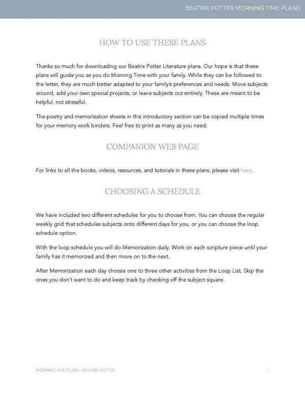 Beatrix Potter Morning Time Plans – Homeschool Better Together